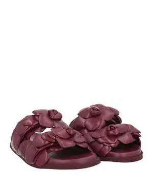 Valentino Garavani Leather Sandals With Floral Appliqués - Red