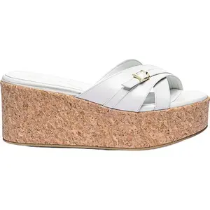 Santoni Leather Wedge Slides - White