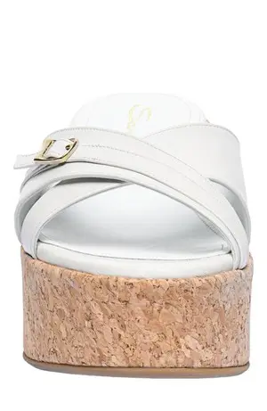 Santoni Leather Wedge Slides - White