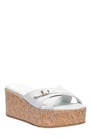 Santoni Leather Wedge Slides - White