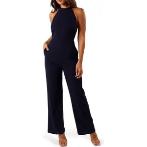 PETAL & PUP Clara Bow Back Halter Jumpsuit - Navy