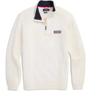 Vineyard Vines Cotton Quarter Zip Pullover With American Flag Logo - Marshmallow