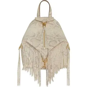 Rebecca Minkoff Mini Julian Snakeskin Print Convertible Backpack With Fringe - Natural