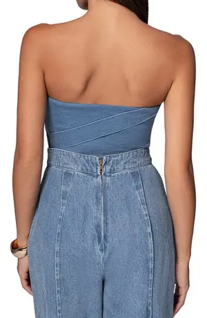 JLUXLABEL Strapless Denim Bustier Top - Medium Wash