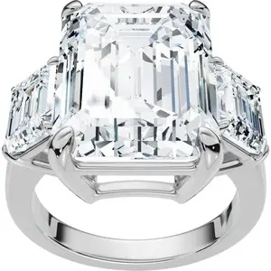 BLISS DIAMOND Certified 12ct Emerald Cut Three Stone Diamond Engagement Ring - 14k White Gold