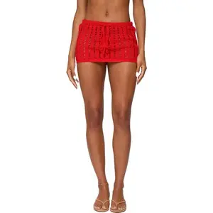 EDIKTED Open Stitch Drawstring Miniskirt - Red