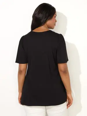 LIVE UNLIMITED Jersey Flutter Sleeve V-neck T-shirt - Black