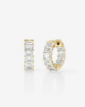 RING CONCIERGE Emerald-Cut Lab-Grown Diamond Huggies In 14k Solid Gold