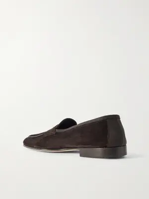 EDWARD GREEN Polperro Leather-trimmed Suede Penny Loafers
