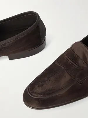 EDWARD GREEN Polperro Leather-trimmed Suede Penny Loafers