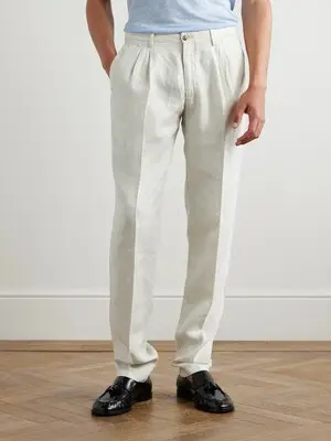 Boglioli Slim-fit Pleated Herringbone Linen Trousers