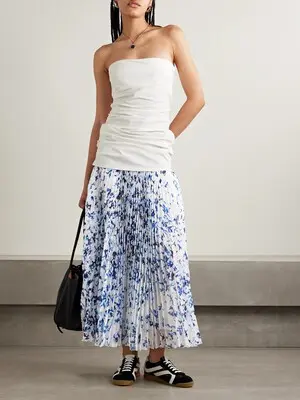 Proenza Schouler Cecily Pleated Printed Crepon Midi Skirt
