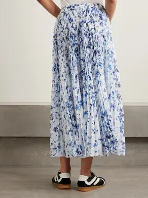 Proenza Schouler Cecily Pleated Printed Crepon Midi Skirt