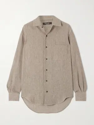 Loro Piana André Herringbone Linen Shirt - Brown