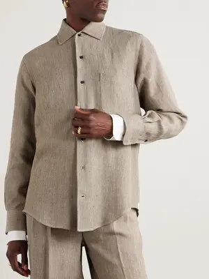 Loro Piana André Herringbone Linen Shirt