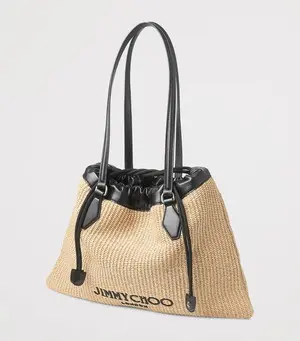 JIMMY CHOO Large Raffia Drawstring Tote Bag - Beige