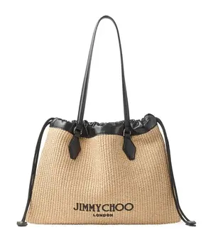 JIMMY CHOO Large Raffia Drawstring Tote Bag - Beige