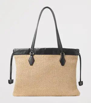 JIMMY CHOO Large Raffia Drawstring Tote Bag - Beige