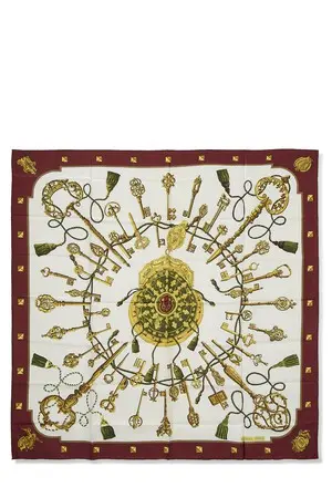 HERMÈS Burgundy & Multicolor 'les Cles' Silk Scarf 90
