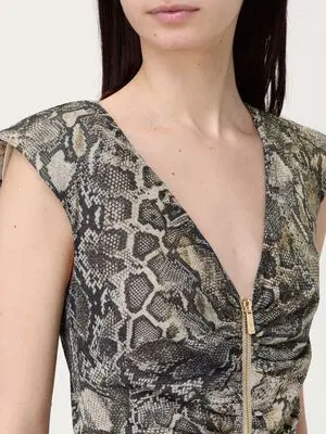 Just Cavalli Sleeveless V-neck Snake Print Zip-up Ruched Dress