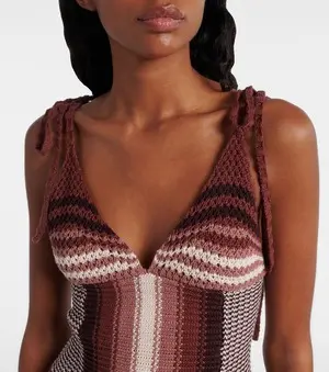 Attico Crochet Striped Cotton Minidress