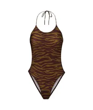 Attico Zebra-print Halterneck One-piece Swimsuit - Brown