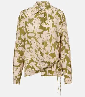 Victoria Beckham Printed Gathered Silk Blouse - Green