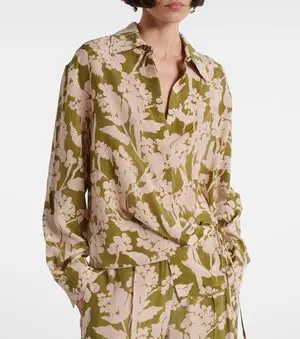Victoria Beckham Printed Gathered Silk Blouse