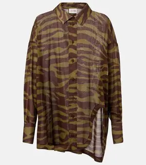 Attico Zebra-print Cotton Muslin Shirt - Green