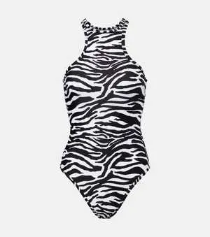 Attico Zebra-print Swimsuit - Black