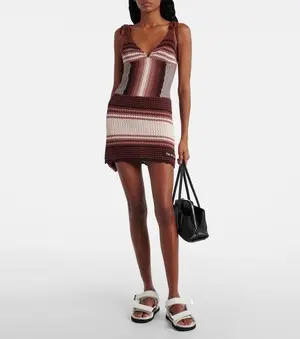 Attico Crochet Striped Cotton Minidress