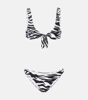 Attico Zebra-print Two Piece Bikini - Black