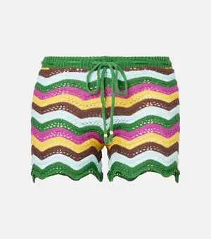 BANANHOT Kim Striped Crochet Cotton-blend Shorts - Multicoloured