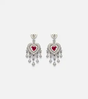 KAMYEN Heart-shaped 18kt White Gold Earrings With Diamonds And Rubies - Silver