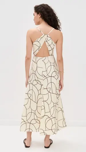 HEVRON Wyeth Geometric Print Linen Midi Dress