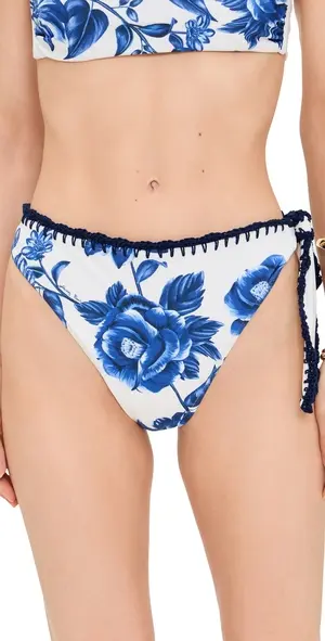 Farm Rio Floral Cascade High Waist Bikini Bottom - Blue Floral Cascade Off-white