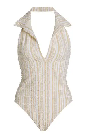 Lisa Marie Fernandez Polo Seersucker One-piece Swimsuit - White