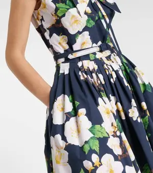 Oscar De La Renta Floral Pleated Cotton-blend Midi Dress - Multicoloured
