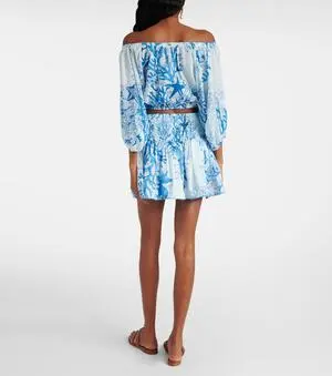 Poupette St Barth Printed Off-shoulder Cotton Top - Blue
