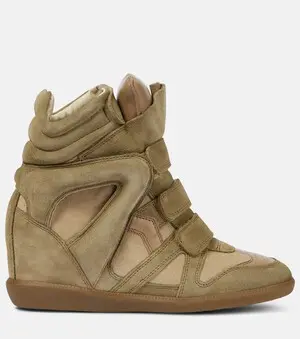 Isabel Marant Étoile Bekett Leather And Suede Wedge Sneakers - Green