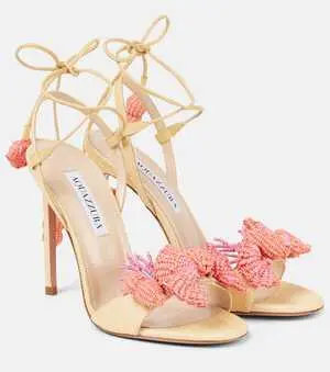 AQUAZZURA Marea 105 Raffia Sandals - Pink