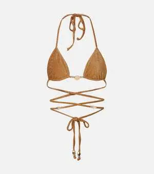 SAME Shell Embellished Bikini Top - Brown