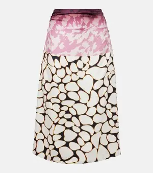 Dries Van Noten Printed Silk Midi Skirt - White