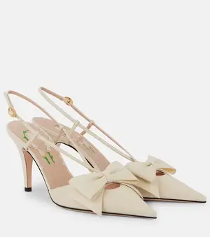 Valentino Garavani Bowow 85 Leather Slingback Pumps - White