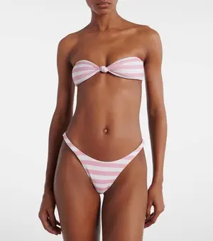 SAME Knotted Striped Bandeau Bikini Top