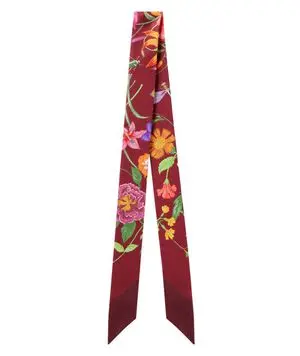 Gucci Floral Silk Twill Scarf - Burgundy