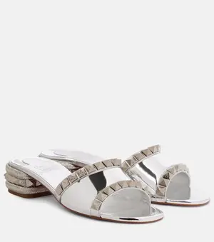 CHRISTIAN LOUBOUTIN Pyramule 30 Mirrored Leather Mules - Silver