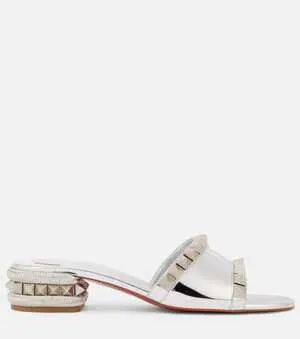 CHRISTIAN LOUBOUTIN Pyramule 30 Mirrored Leather Mules - Silver