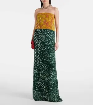 Dries Van Noten Printed Strapless Georgette Gown