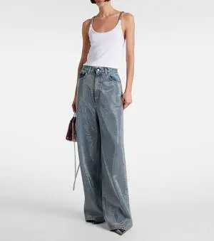 Stella McCartney Crystal-embellished Wide-leg Jeans